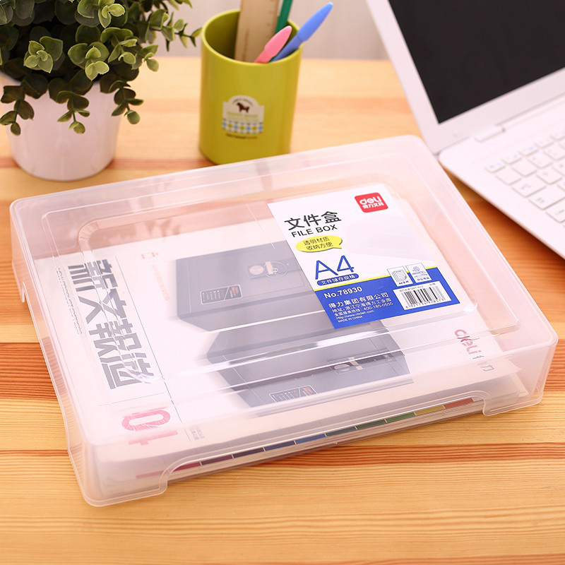 得力（deli） A4透明文件盒 塑料档案盒 资料盒 收纳盒 透明色办公用品78930厚款A4透明PP文件盒透明